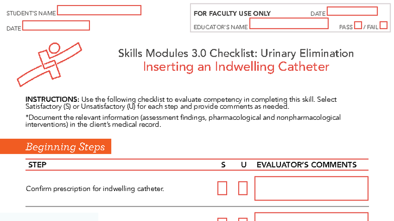 Skills Checklist: Urinary Elimination for Indwelling Catheter (3.0 ...