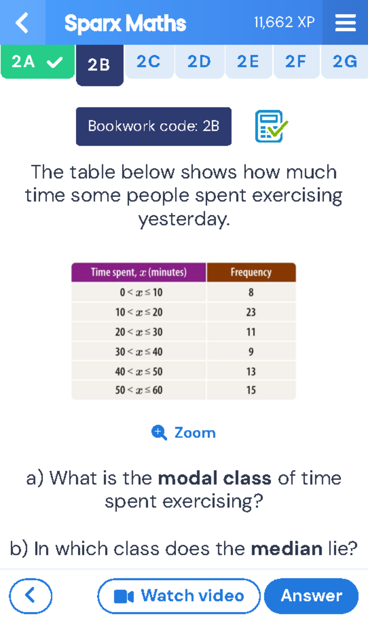 Sparx Maths - 11,662 XP 2 A 2 B 2 C 2 D 2 E 2 F 2 G Bookwork code: 2B ...