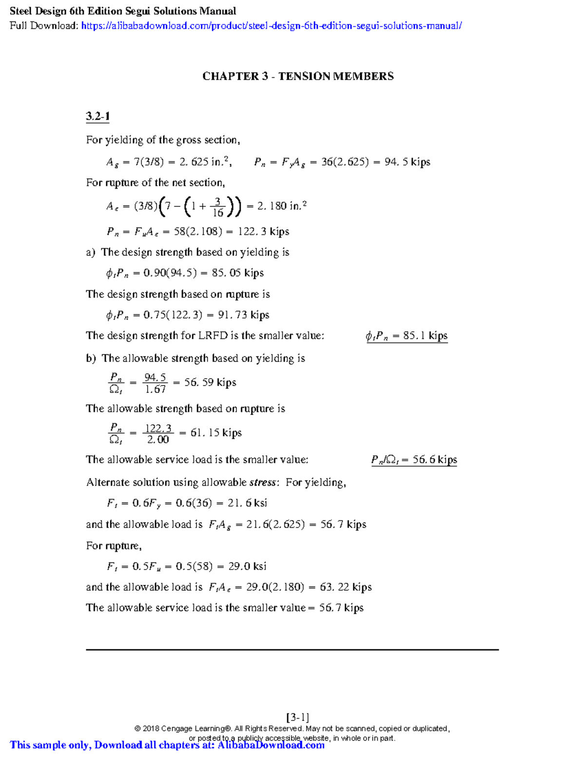 Structure Steel Design - CHAPTER 3 - TENSION MEMBERS 3. 2 - 1 For ...