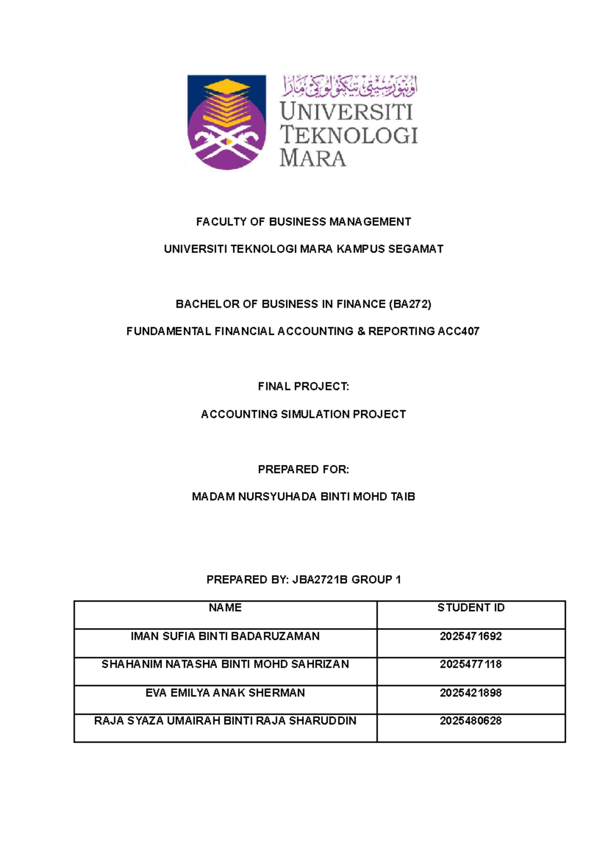 ACC407 Final Project: Accounting Simulation for Sweet Crumbs Bakery ...