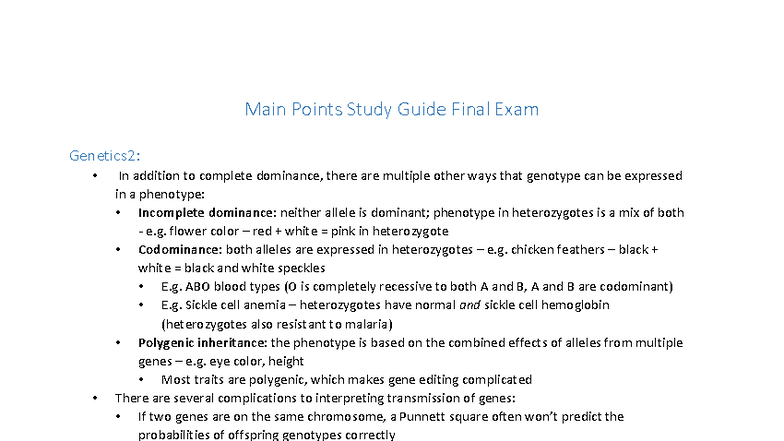 Biology 101: Comprehensive Final Exam Study Guide on Genetics - Studocu