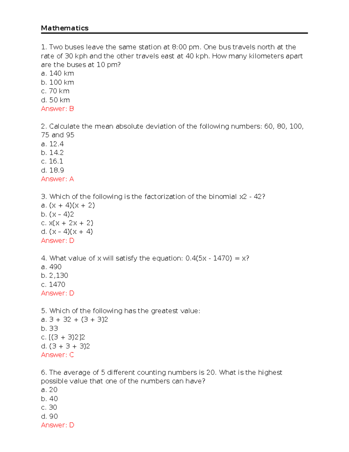 Mathematics Quiz Bowl Reviewer (MATH 101) - Studocu