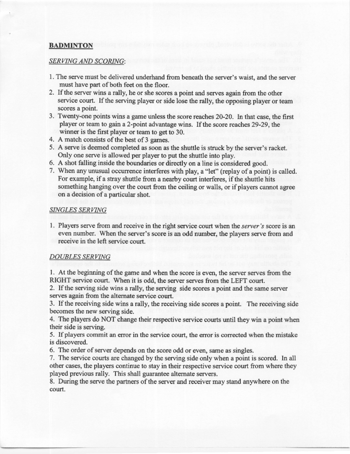 Badminton Handout - Reliable resources - BADMINTON SERVING AND SCORING ...