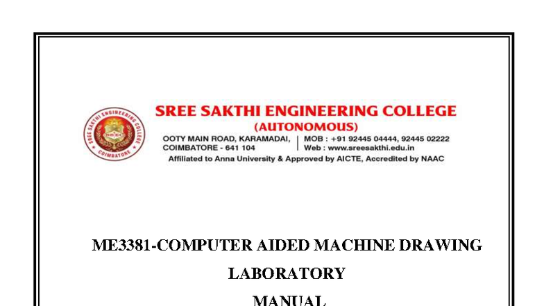ME3381 Laboratory Manual for Computer Aided Machine Drawing - Studocu