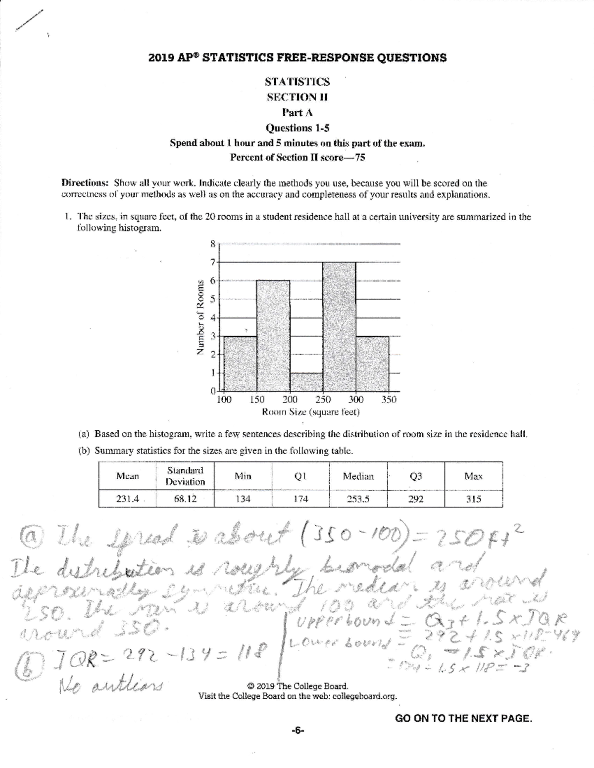 AP stats Free Response - 2019 AP@ STATISTICS FREE-RESPONSE QUESTIONS ...