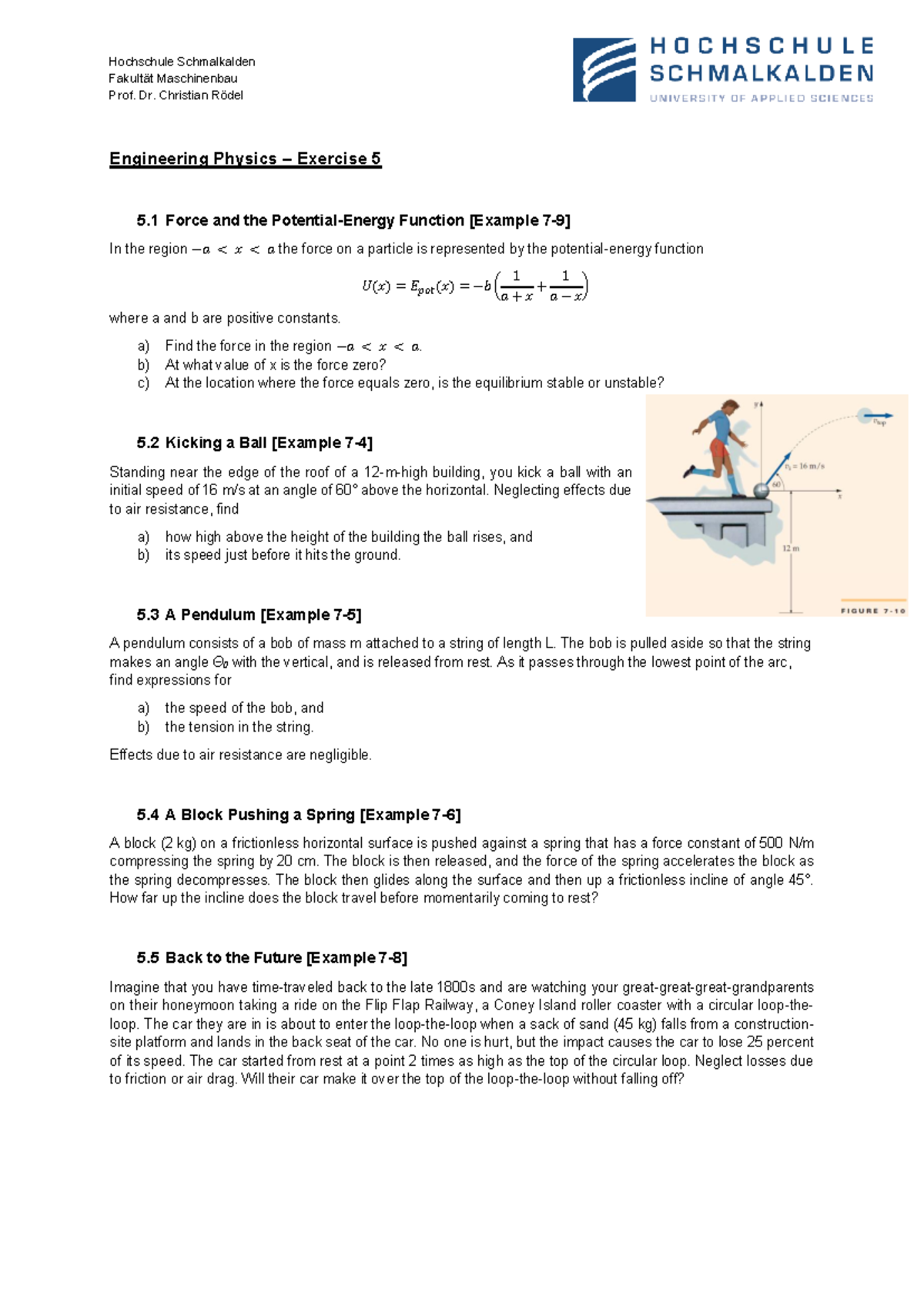 Engineering Physics Exercise 5: Forces, Motion, and Energy Analysis ...