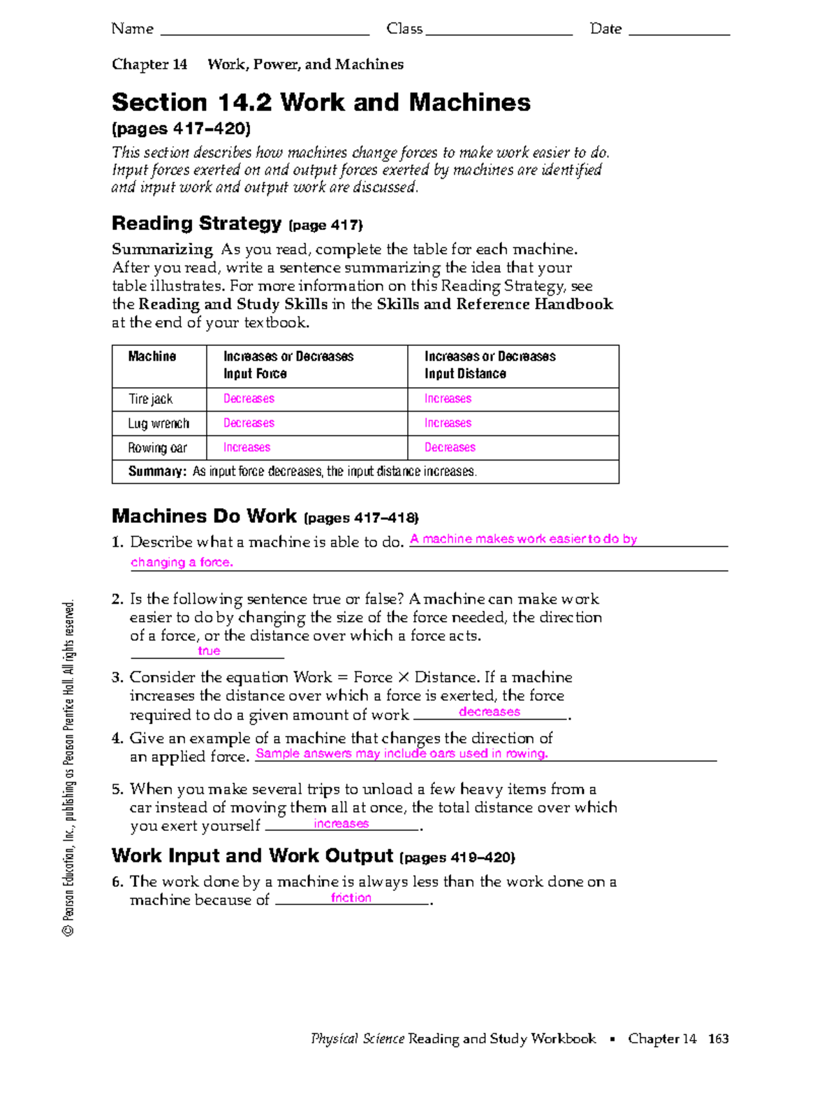 Chapter 14.2 - Work and Machines: Machine Functions & Work Concepts ...