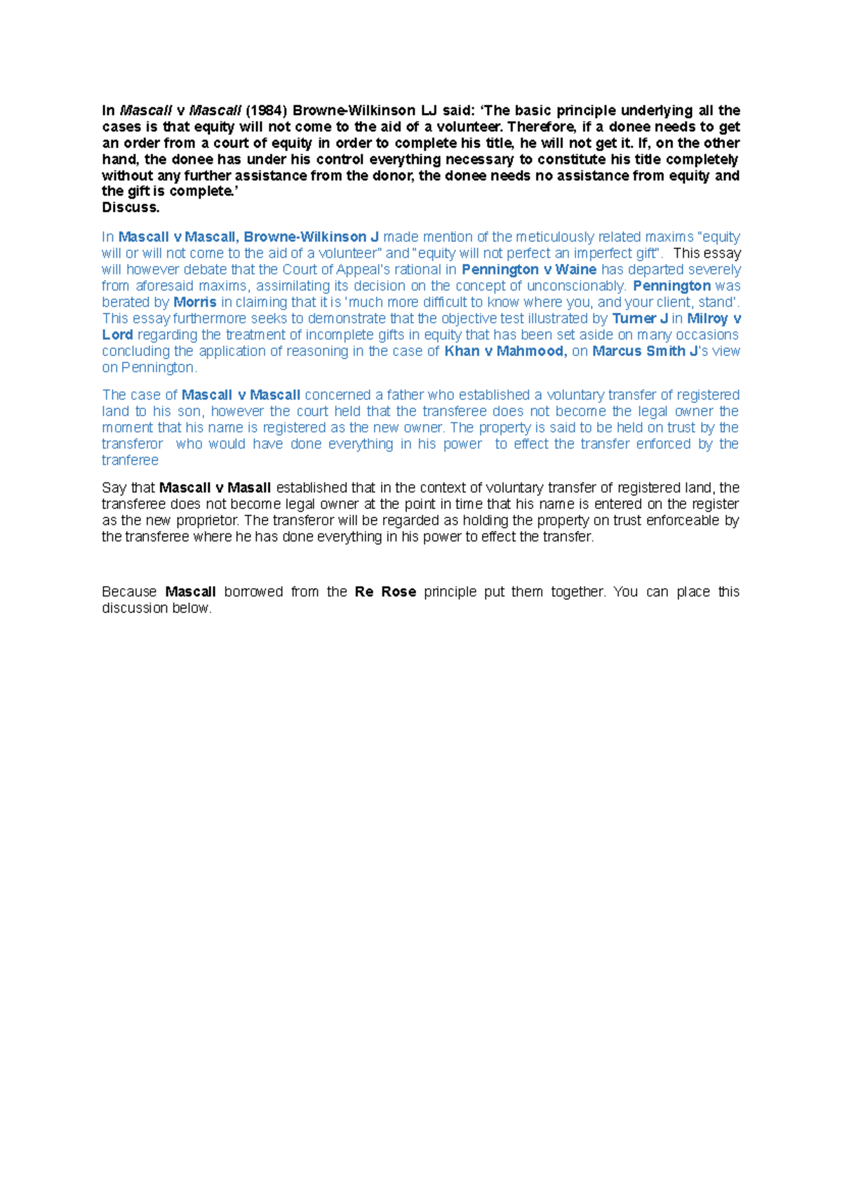 Mascall v Mascall: Analyzing Equity Principles & Case Law Implications ...