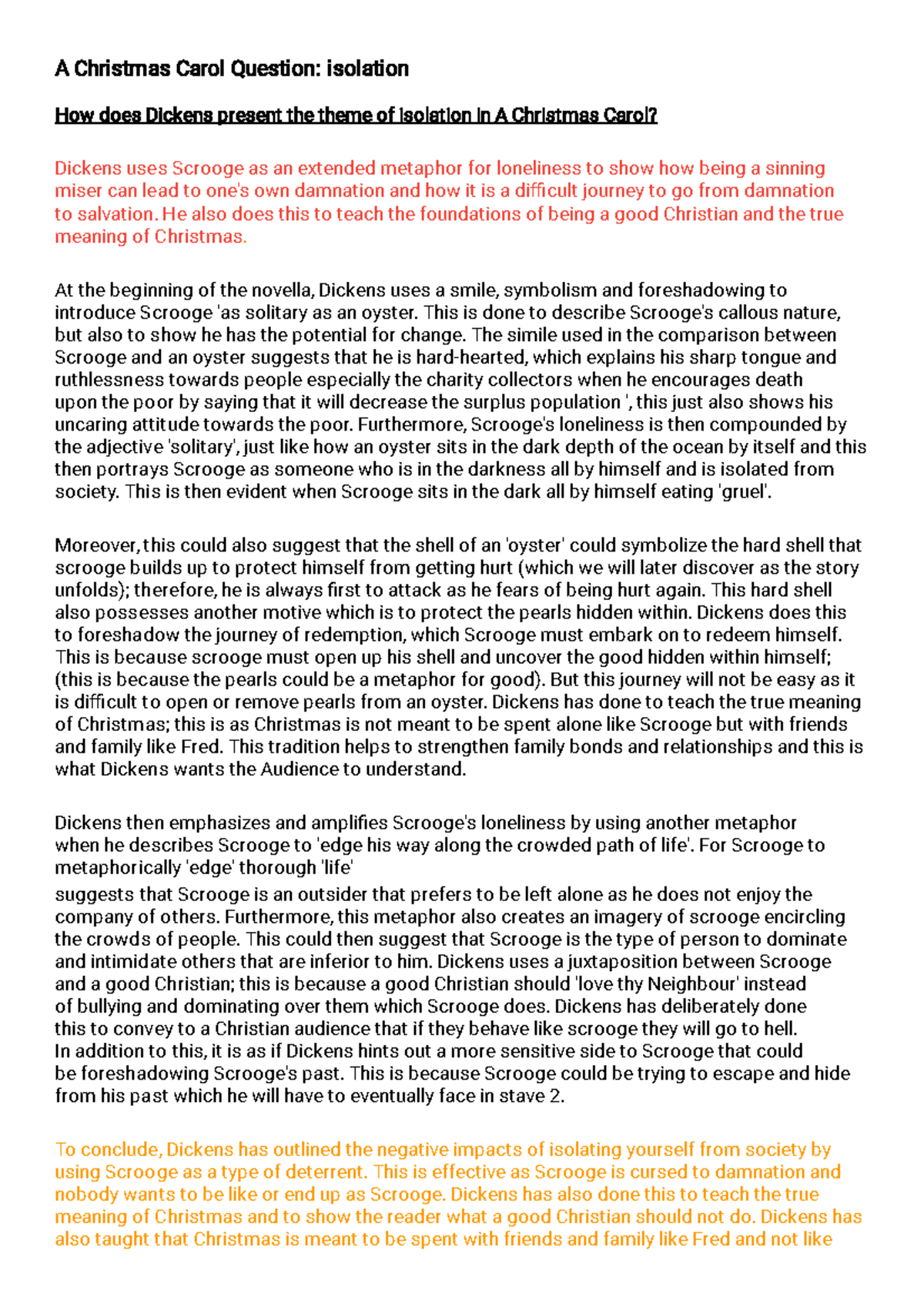 A Christmas Carol (ENG 101) Essay: The Theme of Isolation in Dickens ...