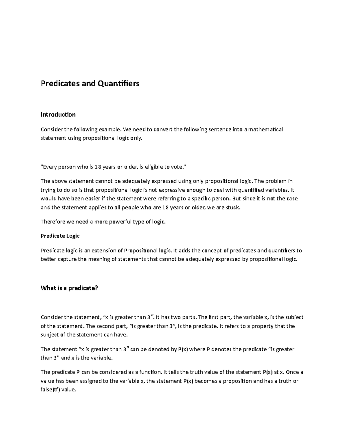 Predicates and Quantifiers - Predicates and Quantifiers Introduction ...