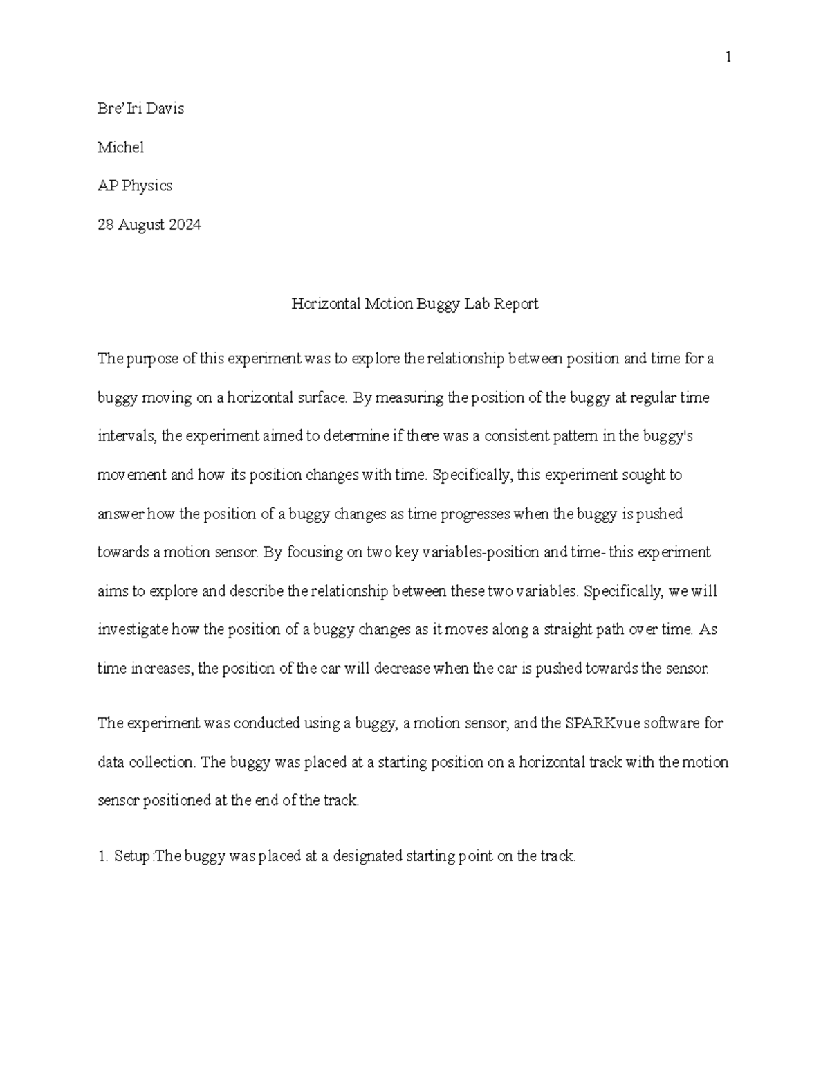 AP Physics Horizontal Motion Buggy Lab Report - Position vs Time ...