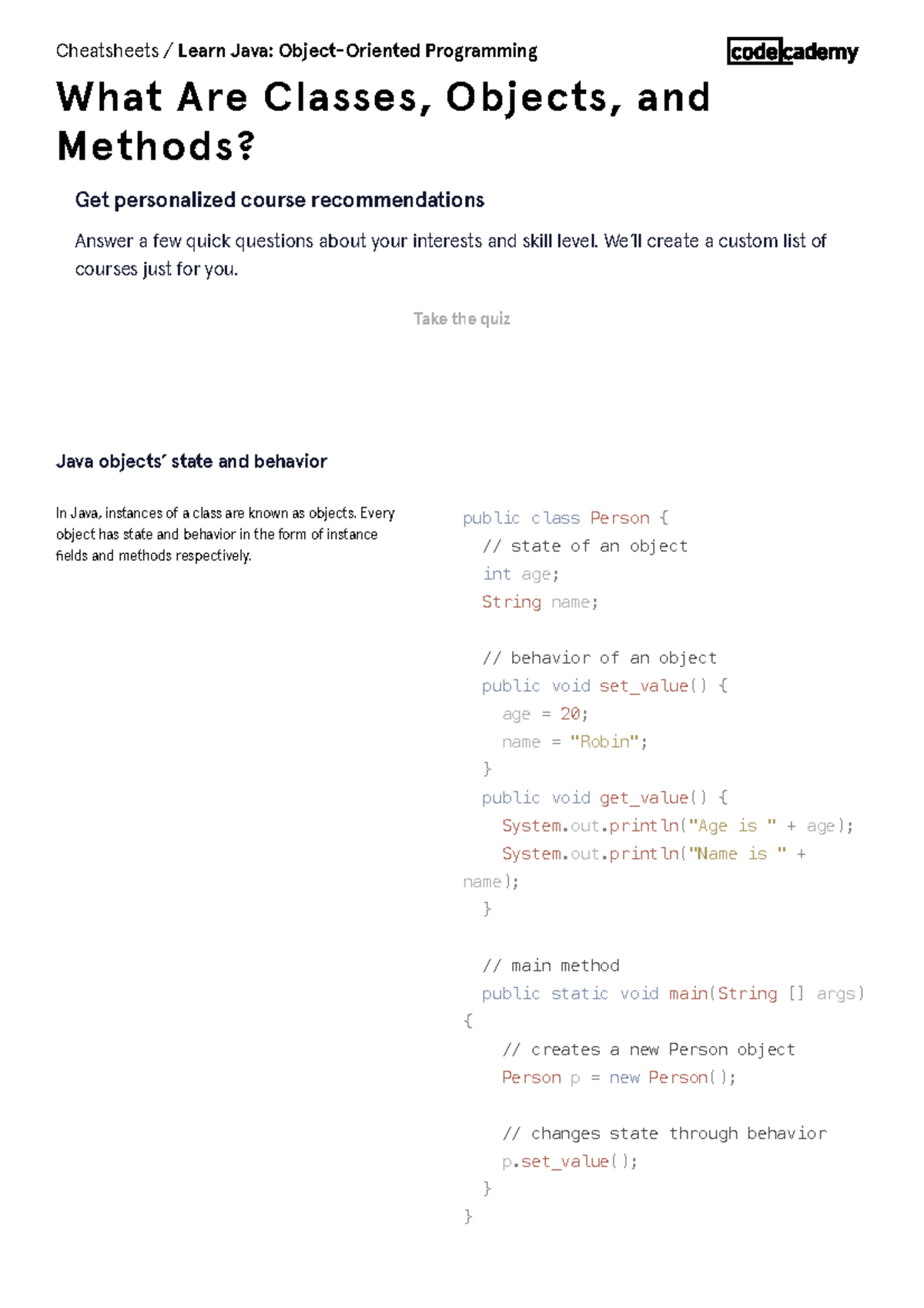 Learn Java OOP: Classes, Objects & Methods Cheatsheet (CS101) - Studocu