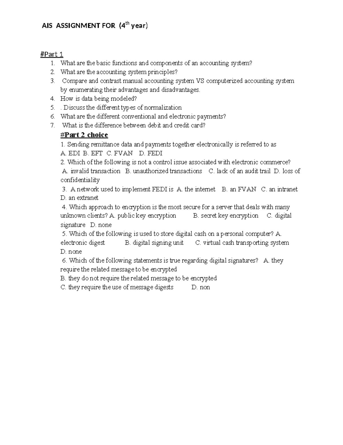 AIS ASSIGNMENT (4th Year): Functions & Principles of Accounting Systems ...