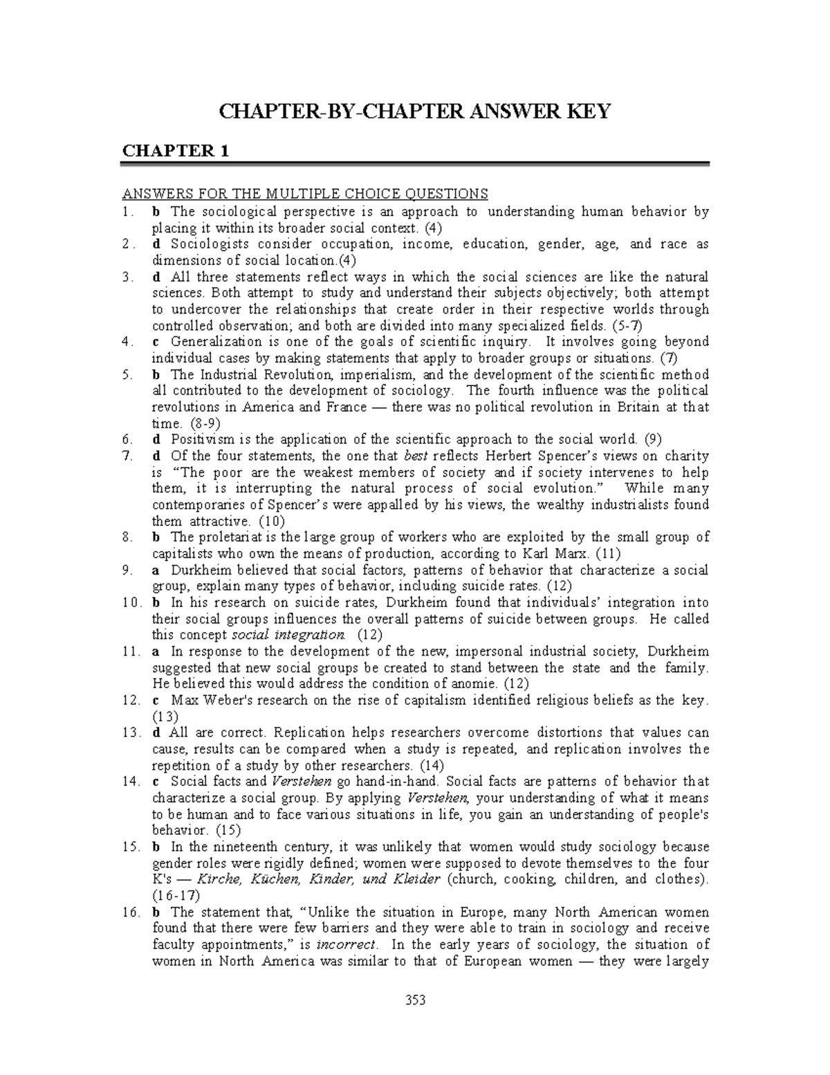 Revised Answer Key for SOC 101: Chapter 1 MCQs and Guidelines - Studocu