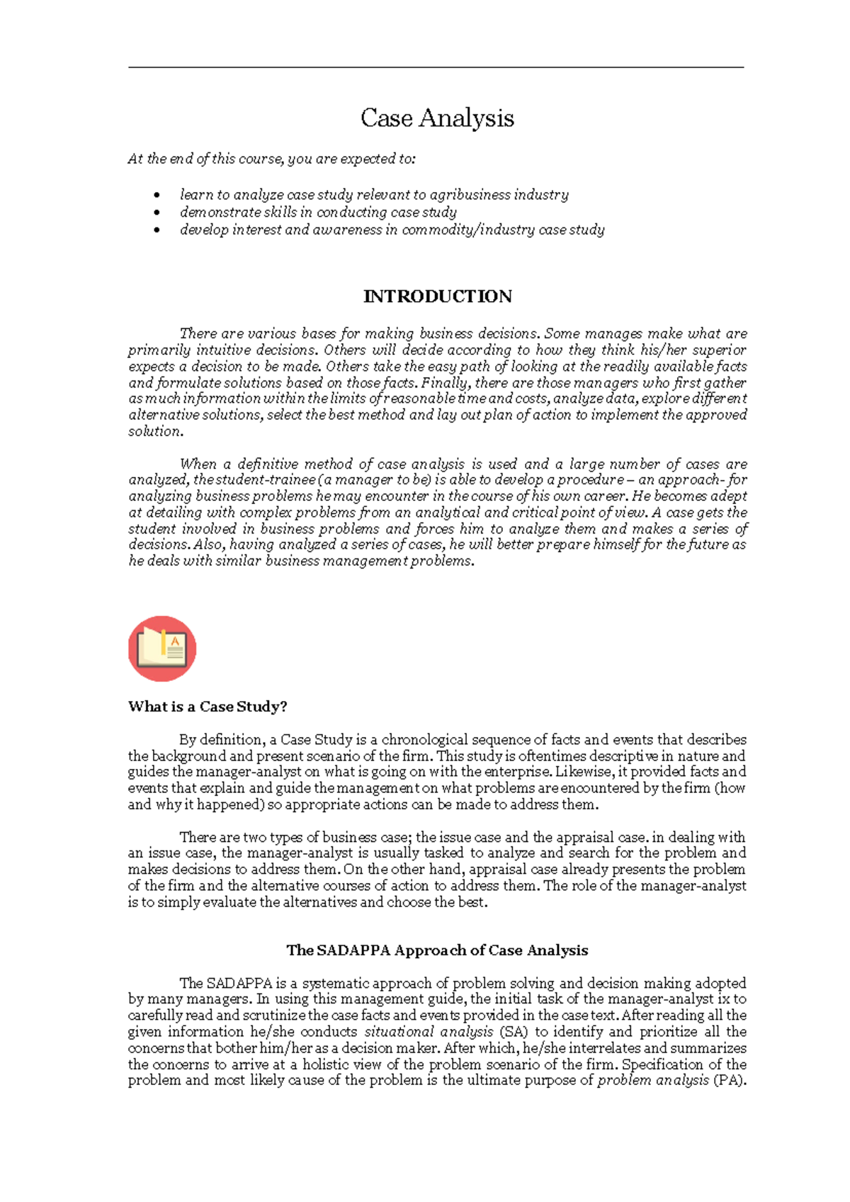 Case Study Methodology And Sadappa Approach In Agribusiness Studocu