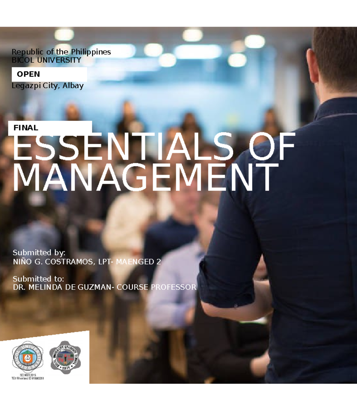 BICOL UNIVERSITY MAENGED 2 FINAL EXAM ESSENTIALS OF MANAGEMENT - Studocu