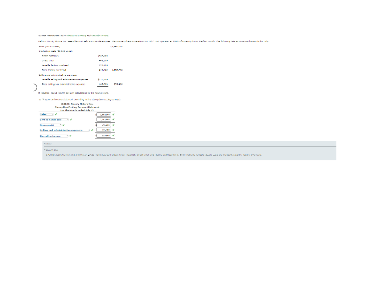 Problem set Module 6 7.2 - Income Statements under Absorption Costing and Variable Costing ...