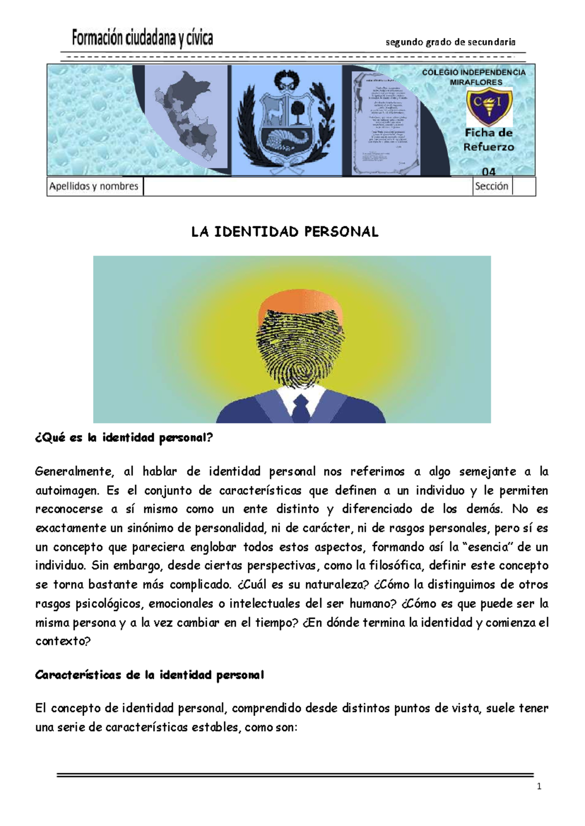 Ficha-identidad-personal- 2do - LA IDENTIDAD PERSONAL ¿Qué es la ...