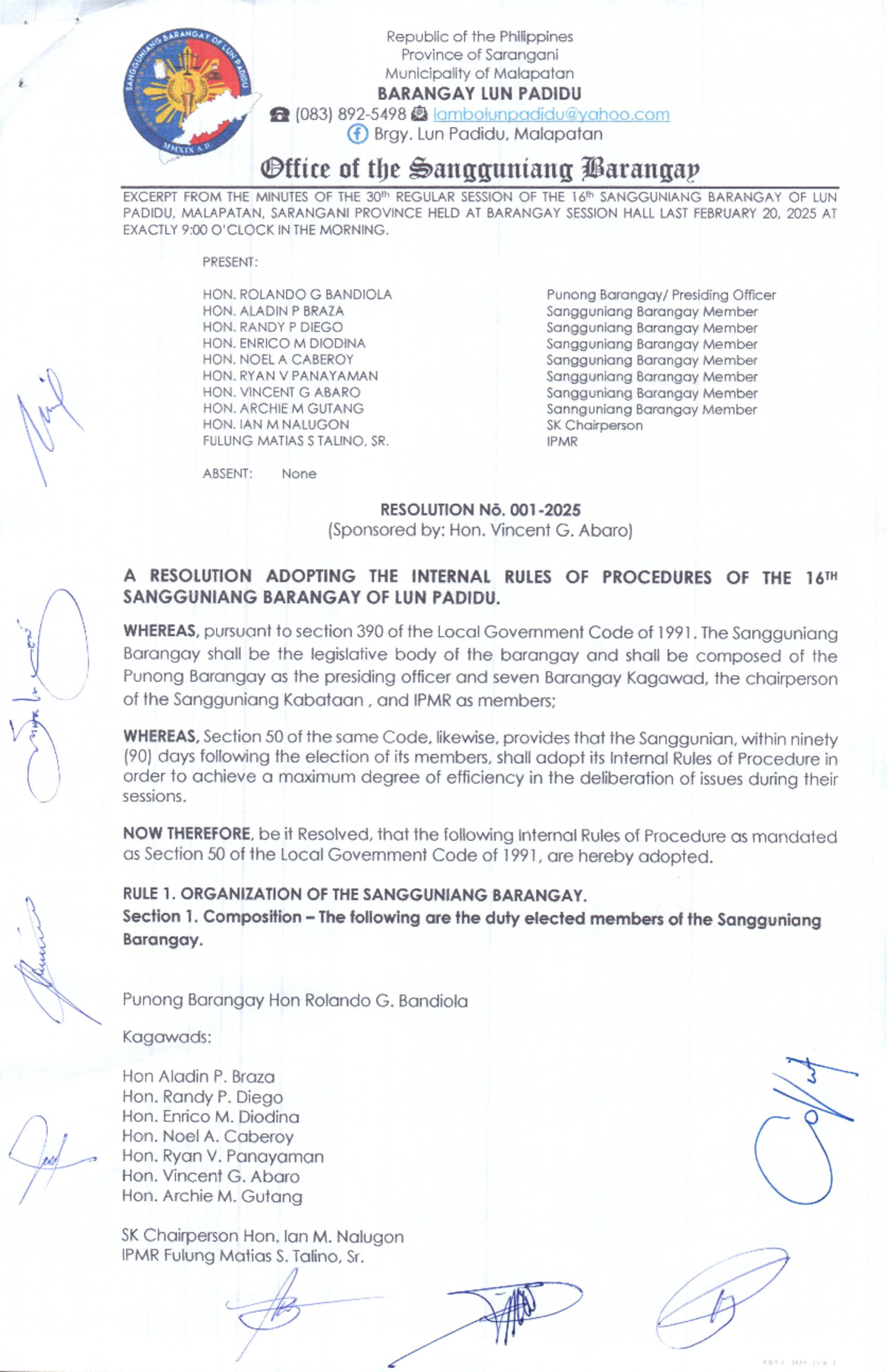 IRP-2025 Scanned - Internal Rule of Procedure sample - BARANGAY Republic of the Philippines ...