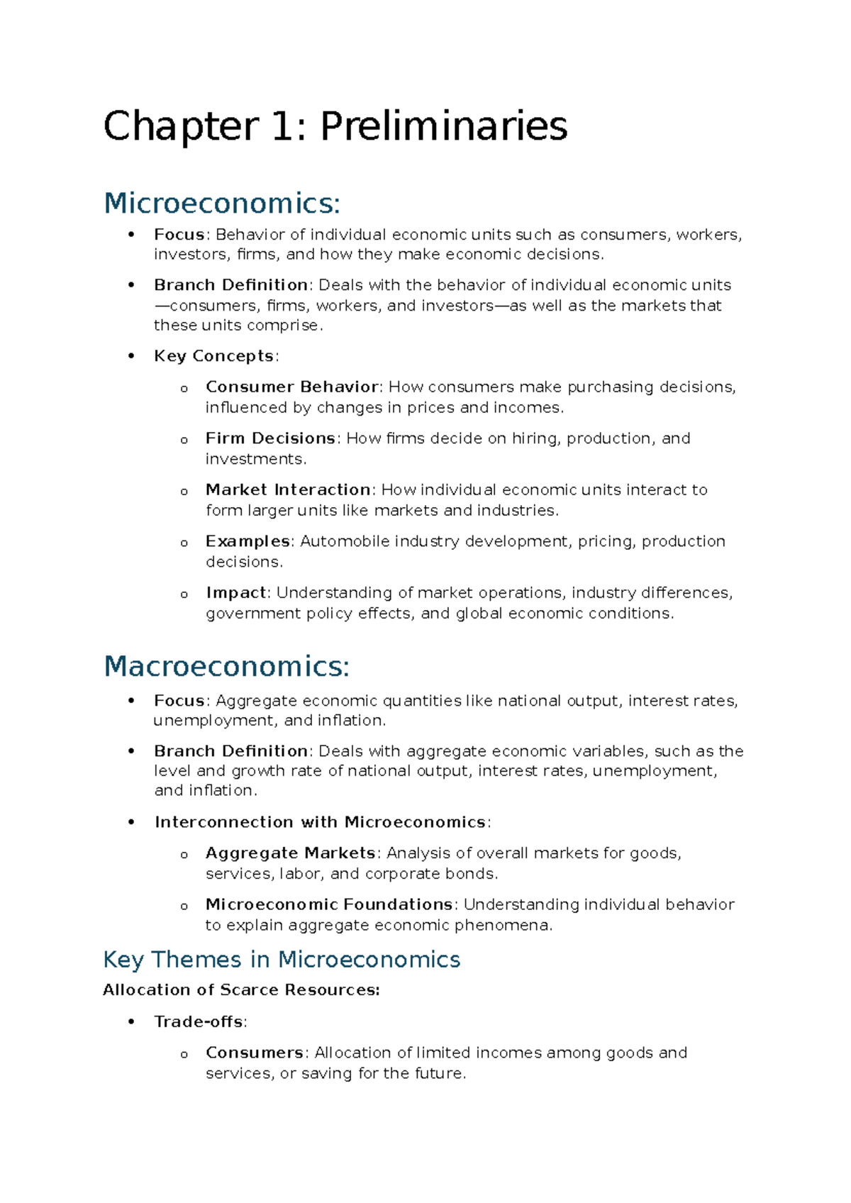 Chapter 1 - Chapter 1: Preliminaries Microeconomics: Focus: Behavior of ...