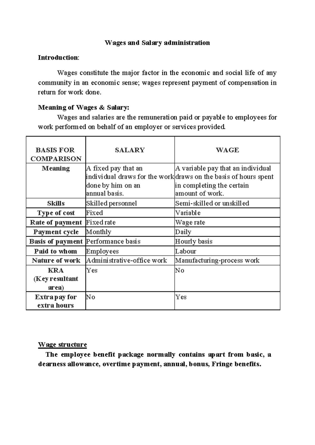 Wages and Salary Administration: Key Concepts and Principles (UNIT-4 ...