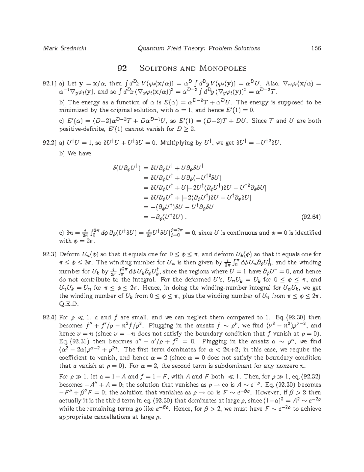 Srednicki QFT Problem Solutions: Solitons & Monopoles (R R 156) - Studocu
