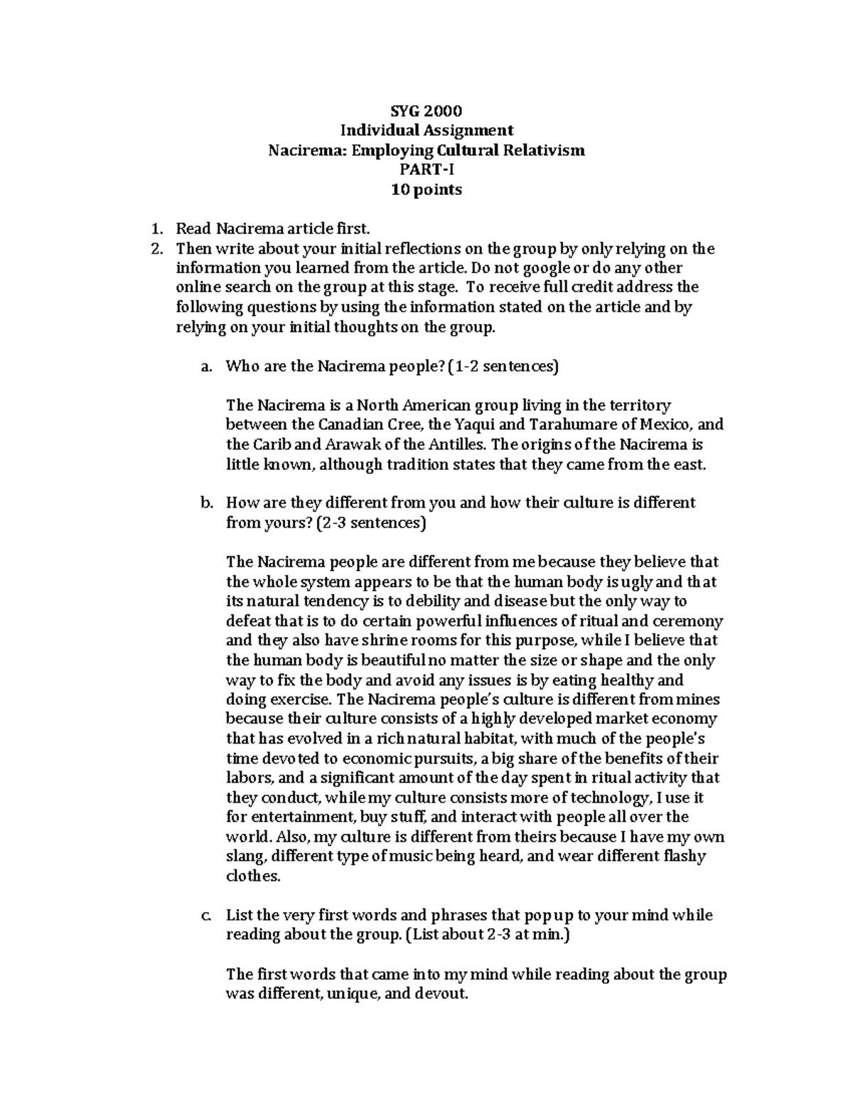 Individual Assignment-syg 2000-culture nacirema - SYG 2000 Individual ...