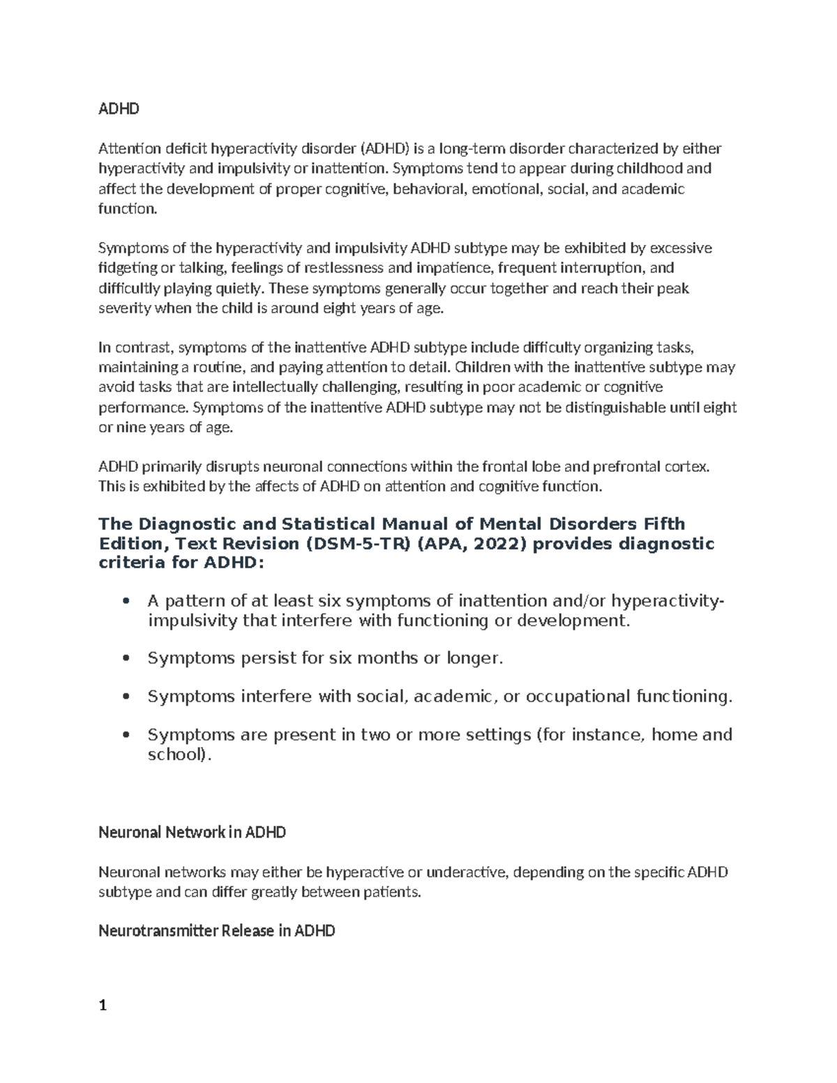 NR602 ADHD Final Exam - Comprehensive Study Notes - Studocu