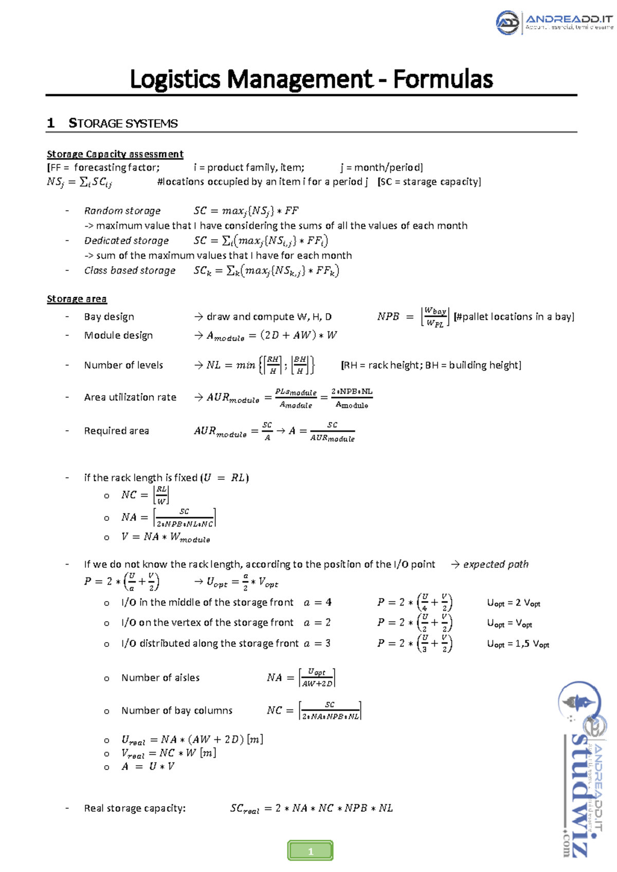 Logistics Management Formulas - 1643462240 Guidelines and Calculations ...