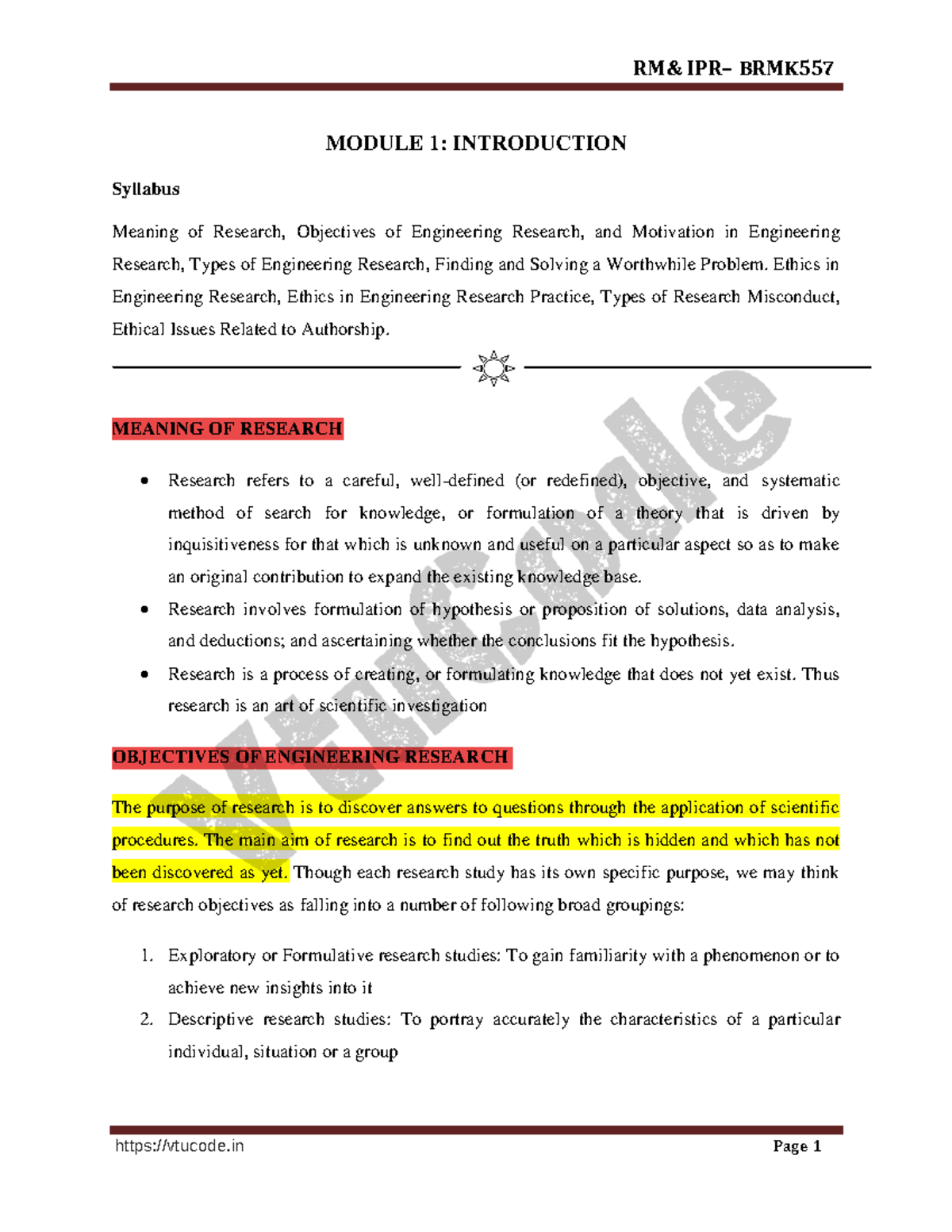 BRMK557 MODULE 1: INTRODUCTION TO ENGINEERING RESEARCH Ethics ...