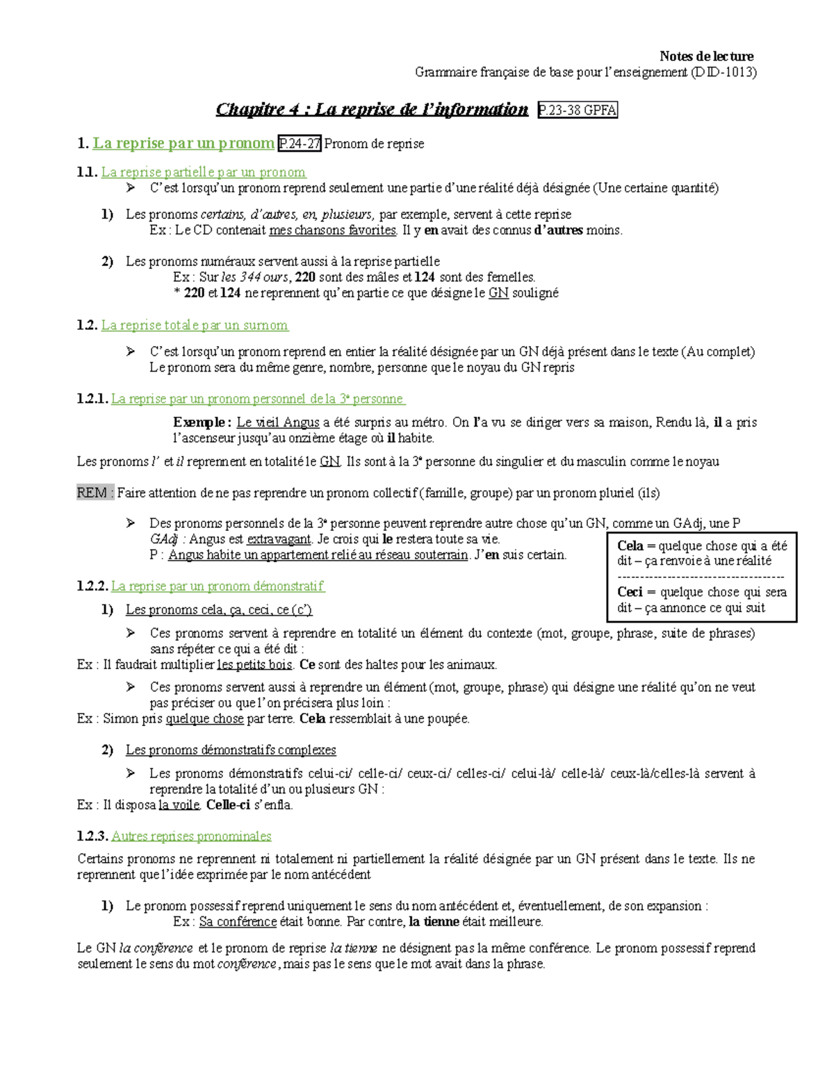 Chapitre 4 : La reprise de l'information - Grammaire Française (DID ...