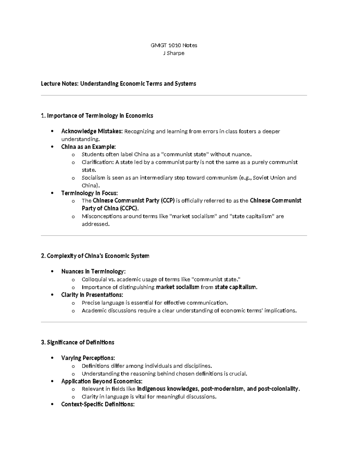 GMGT 1010 Notes - GMGT 1010 Notes J Sharpe Lecture Notes: Understanding ...