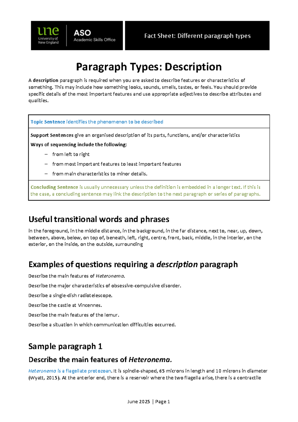 Paragraph Types: Description Techniques and Examples - Studocu