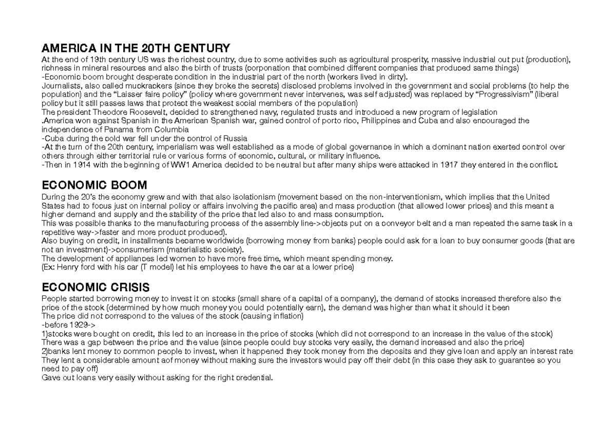 AMERICA IN THE 20TH CENTURY: A Study of the 1920s and Its Impact - Studocu
