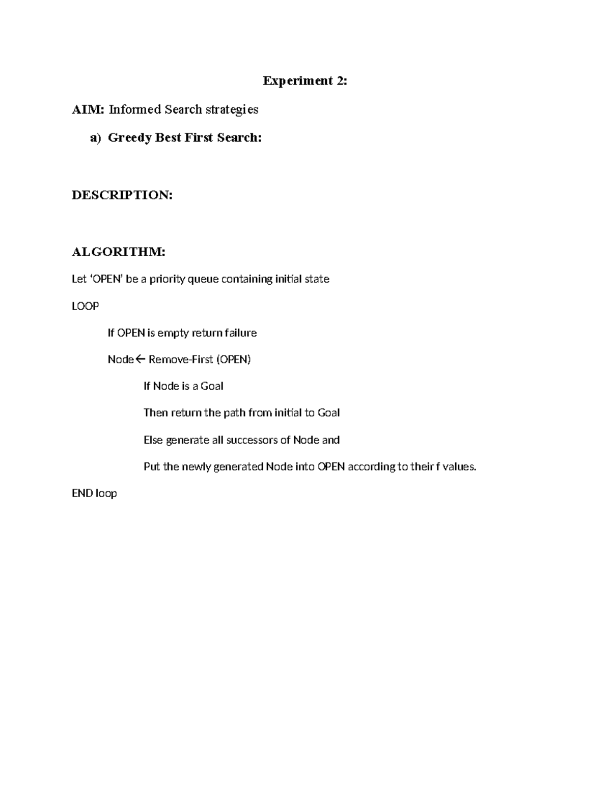 AI Experiment 2 (1) - asda - Experiment 2: AIM: Informed Search ...