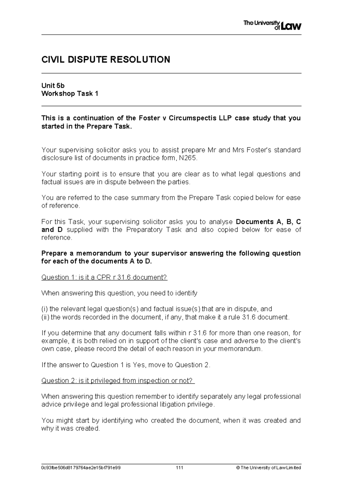 CDR Unit 5b Task 1: Analysis of Disclosure List for Foster Case - Studocu