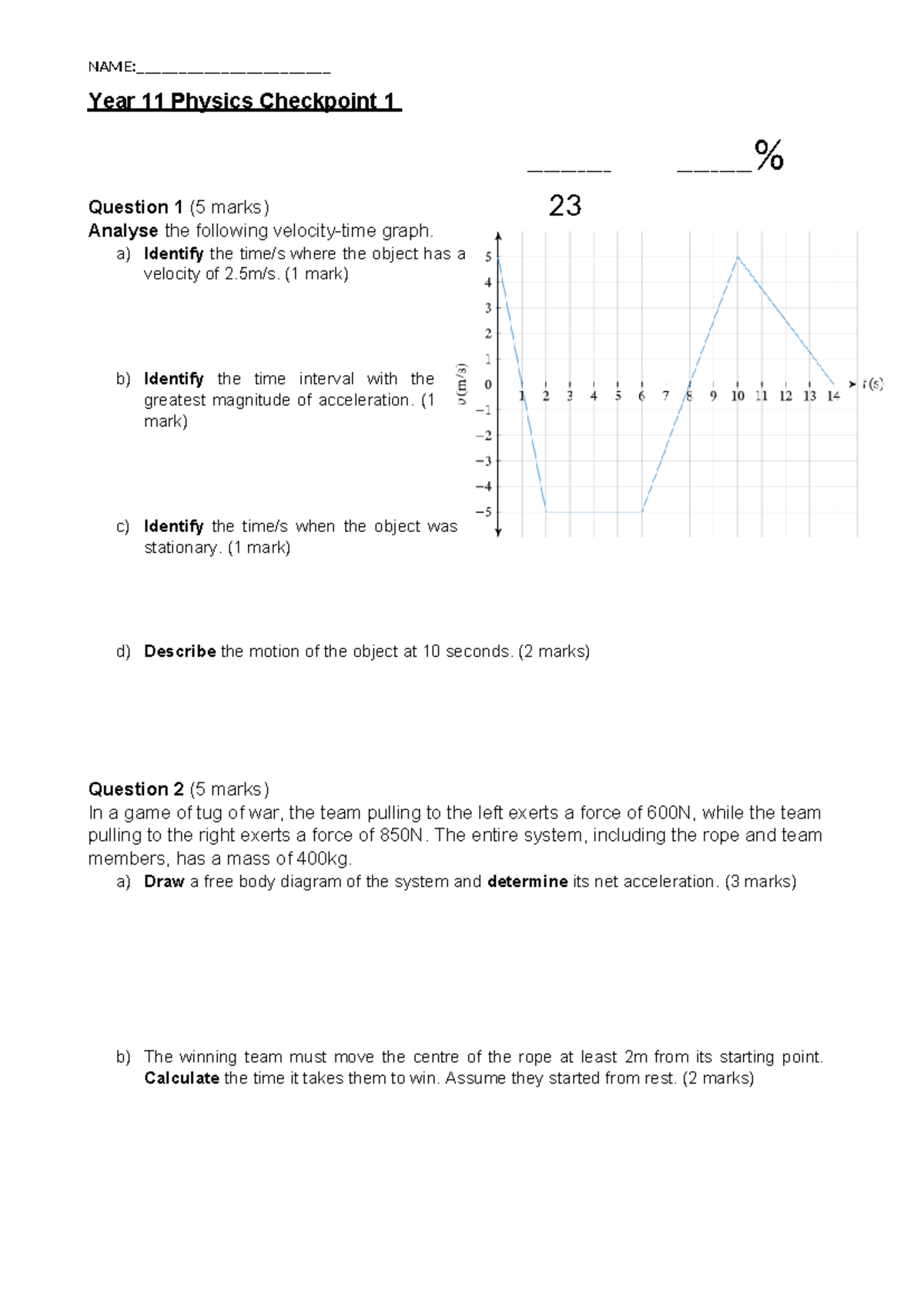 Year 11 Physics Checkpoint Quiz 1: Motion & Nuclear Concepts - Studocu