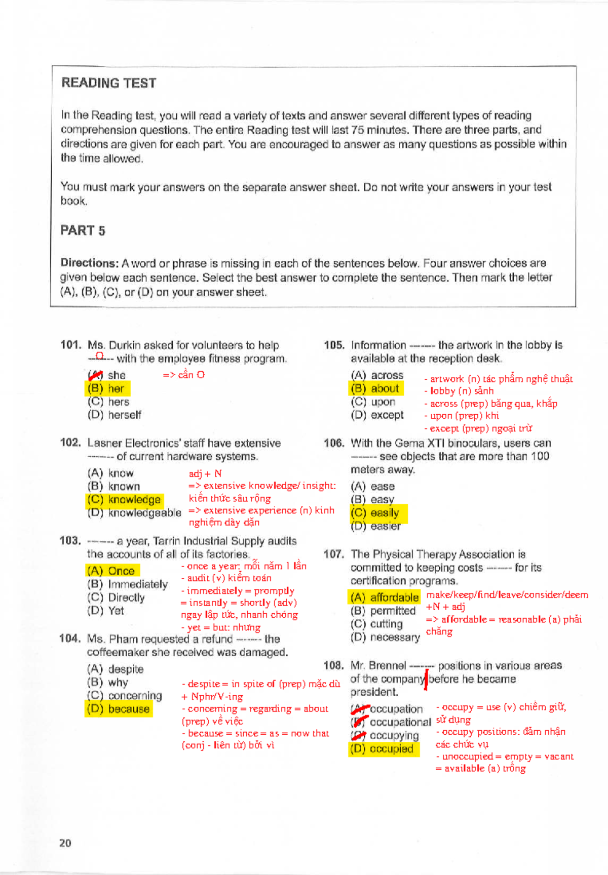 Reading Test Guidelines and Sample Questions (16.08) - Studocu