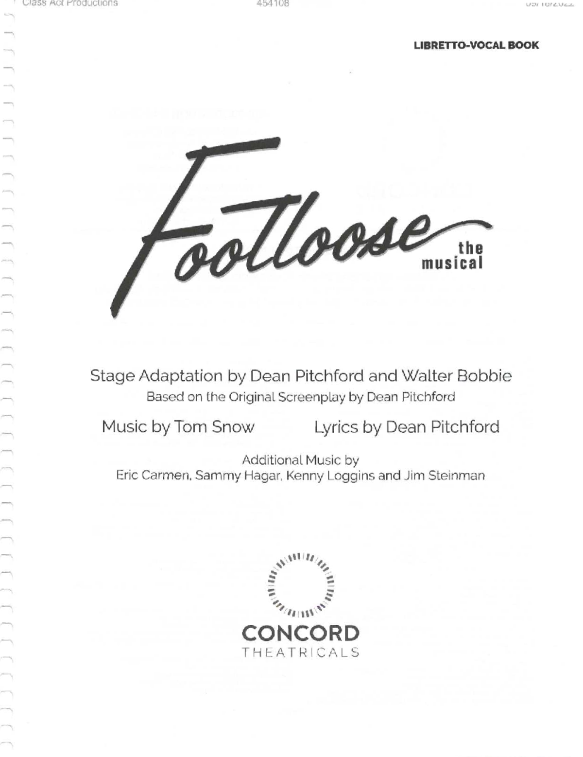 Footloose 454108 Vocal Book: Stage Adaptation by Pitchford & Bobbie ...