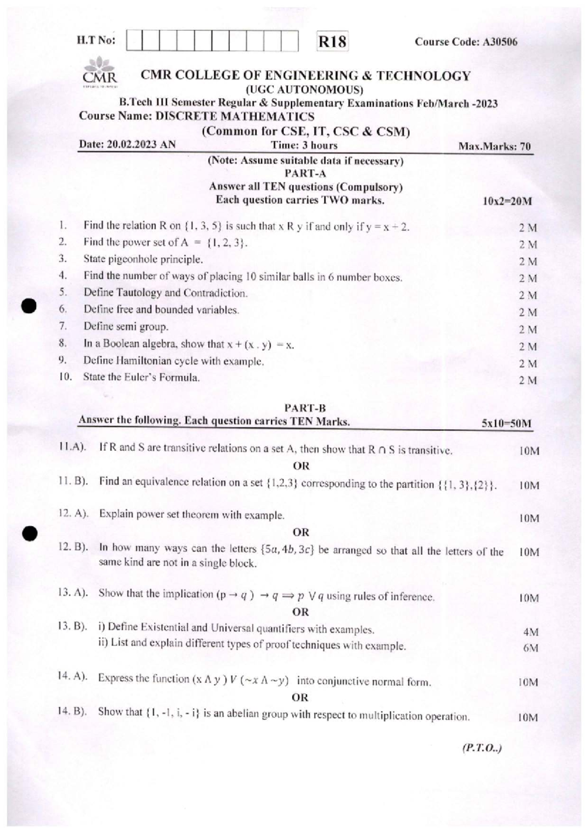 5 - Question paper - H No: R18 Course Code: A30506 CMR CMR COLLEGE OF ...