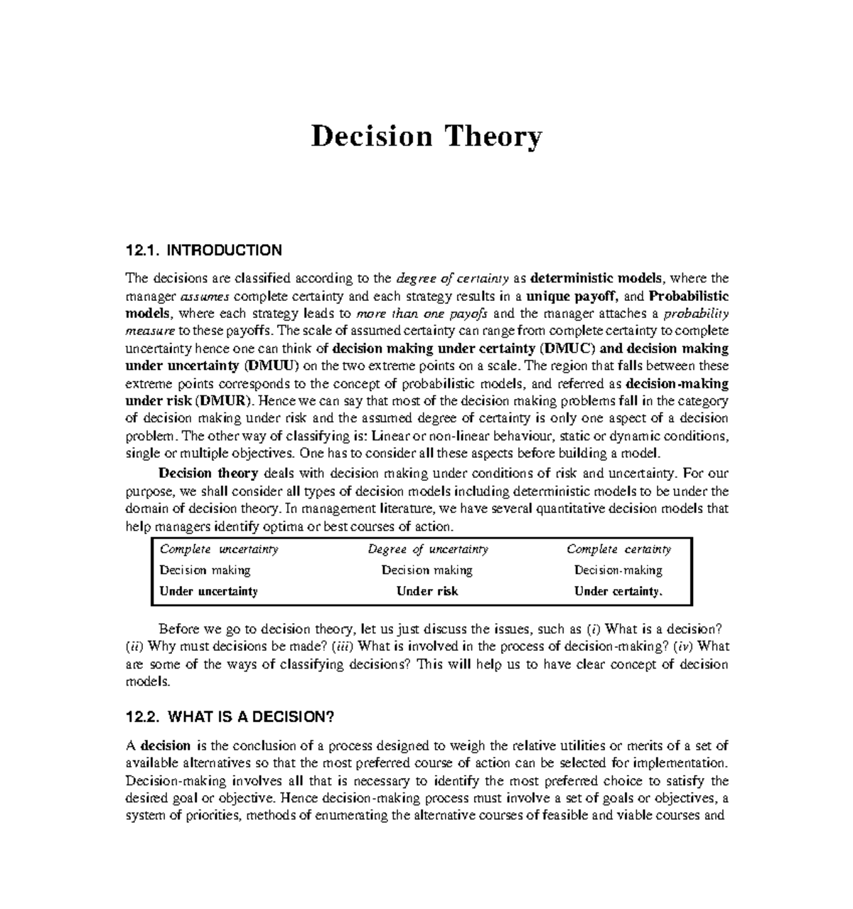 Module 5 Part 1 - Lecture notes Operations Research - Decision Theory ...