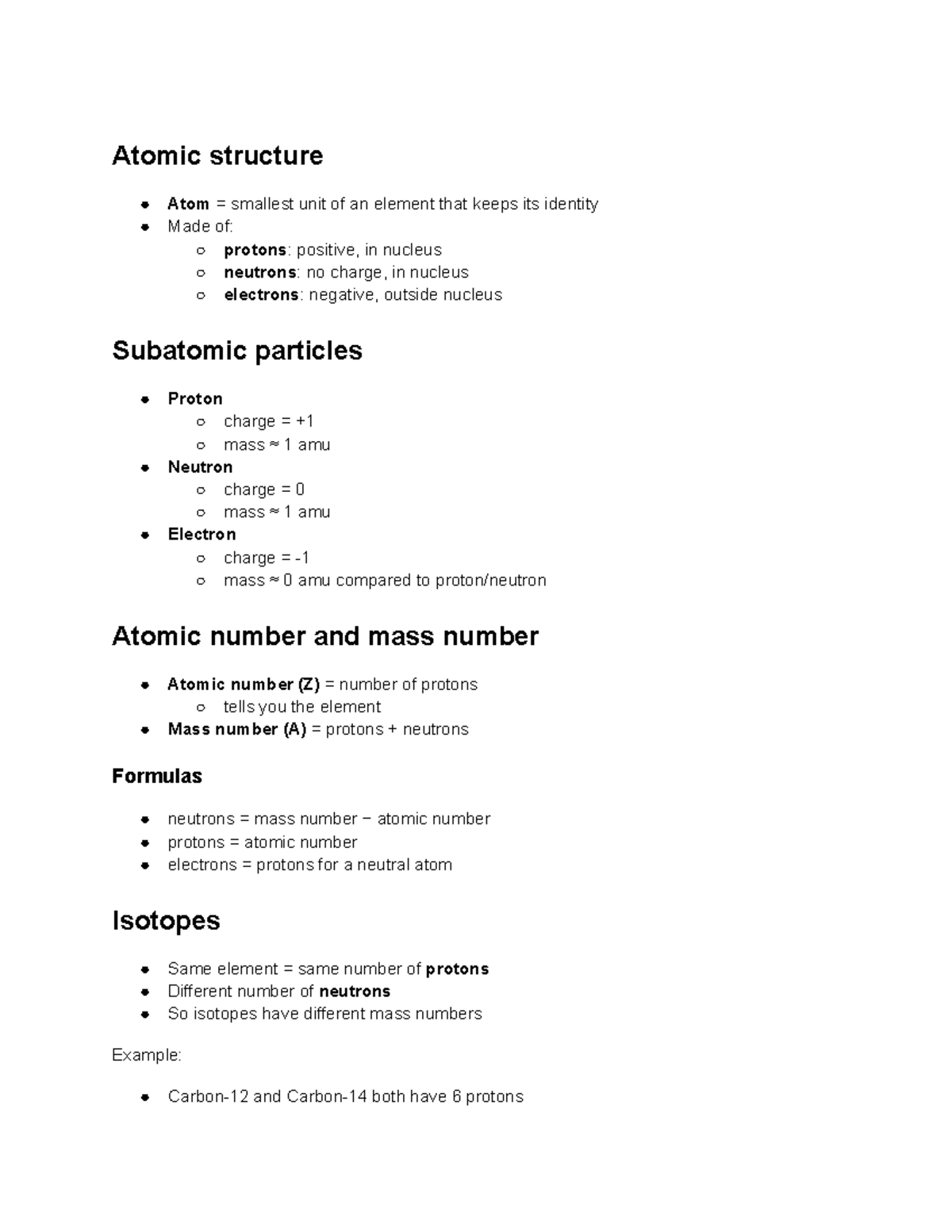 Gen Chem Notes: Atomic Structure and Subatomic Particles - Studocu