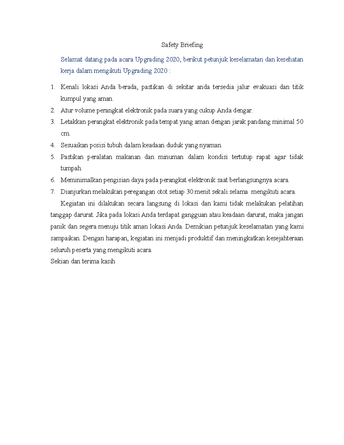 TEKS Safety Briefing: Upgrading 2020 Health & Safety Guidelines - Studocu