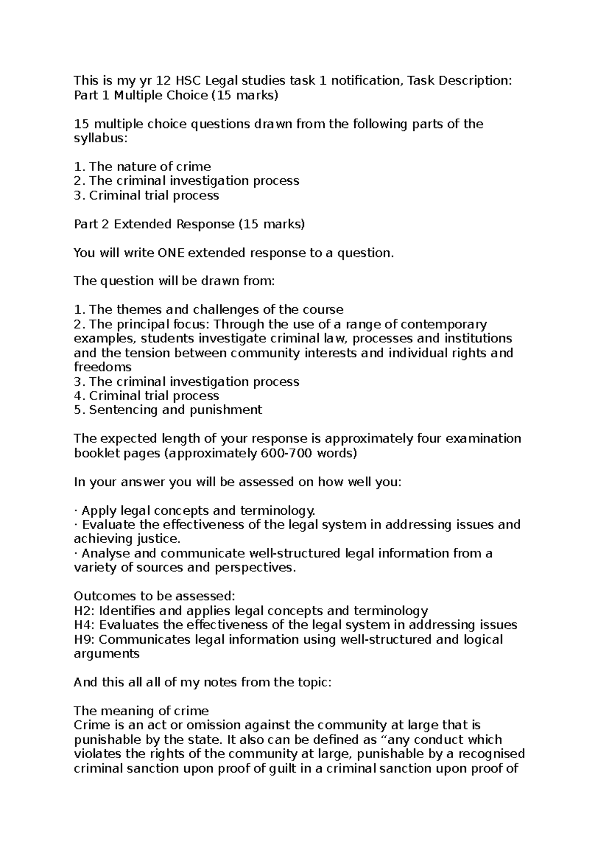 HSC Legal Studies (Year 12) Task 1: Exam Notes & Guidelines - Studocu