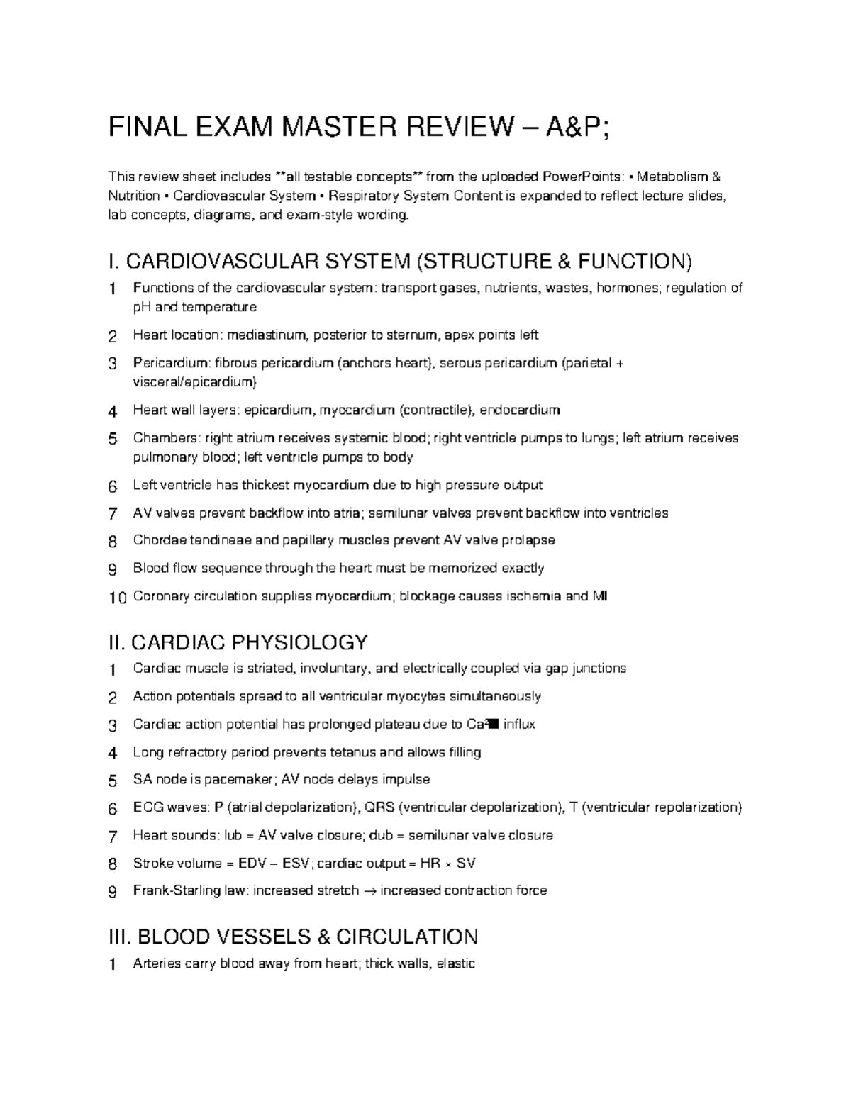 FINAL EXAM A&P MASTER REVIEW & PRACTICE TEST - Studocu