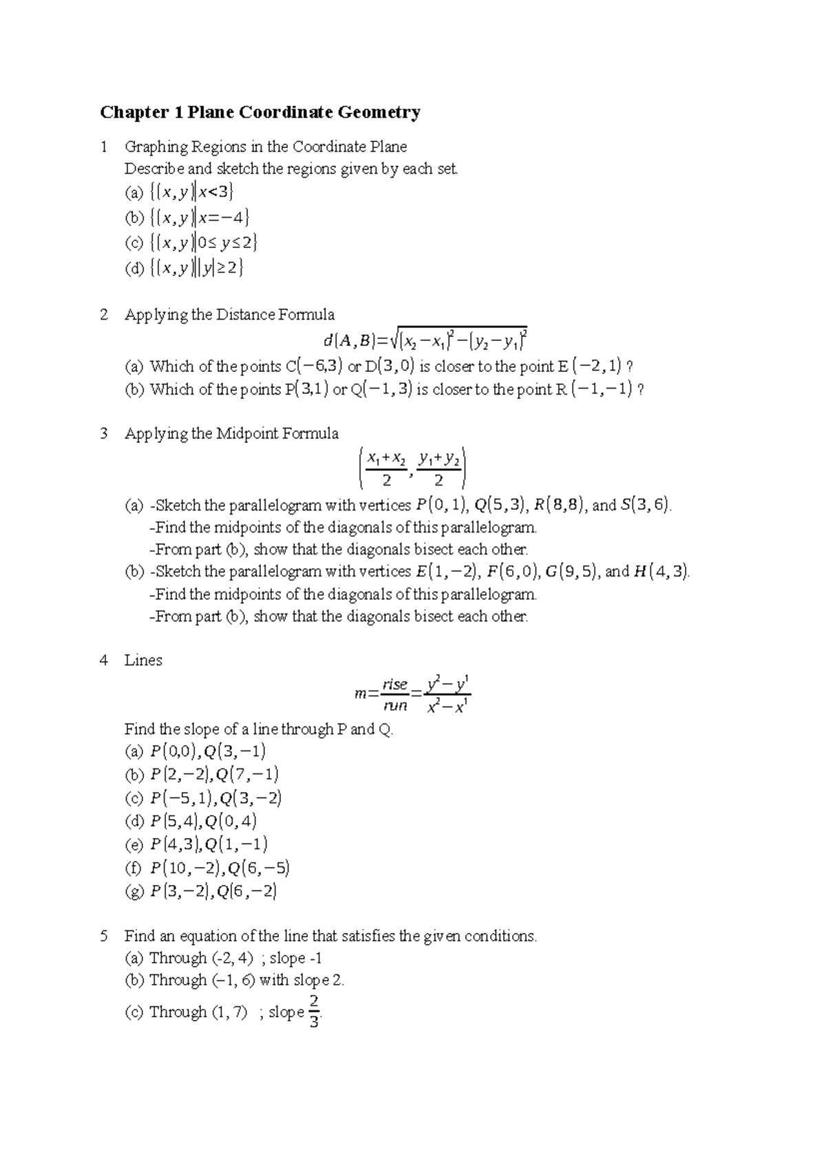 Chapter 1: Plane Coordinate Geometry - Graphing & Formulas - Studocu