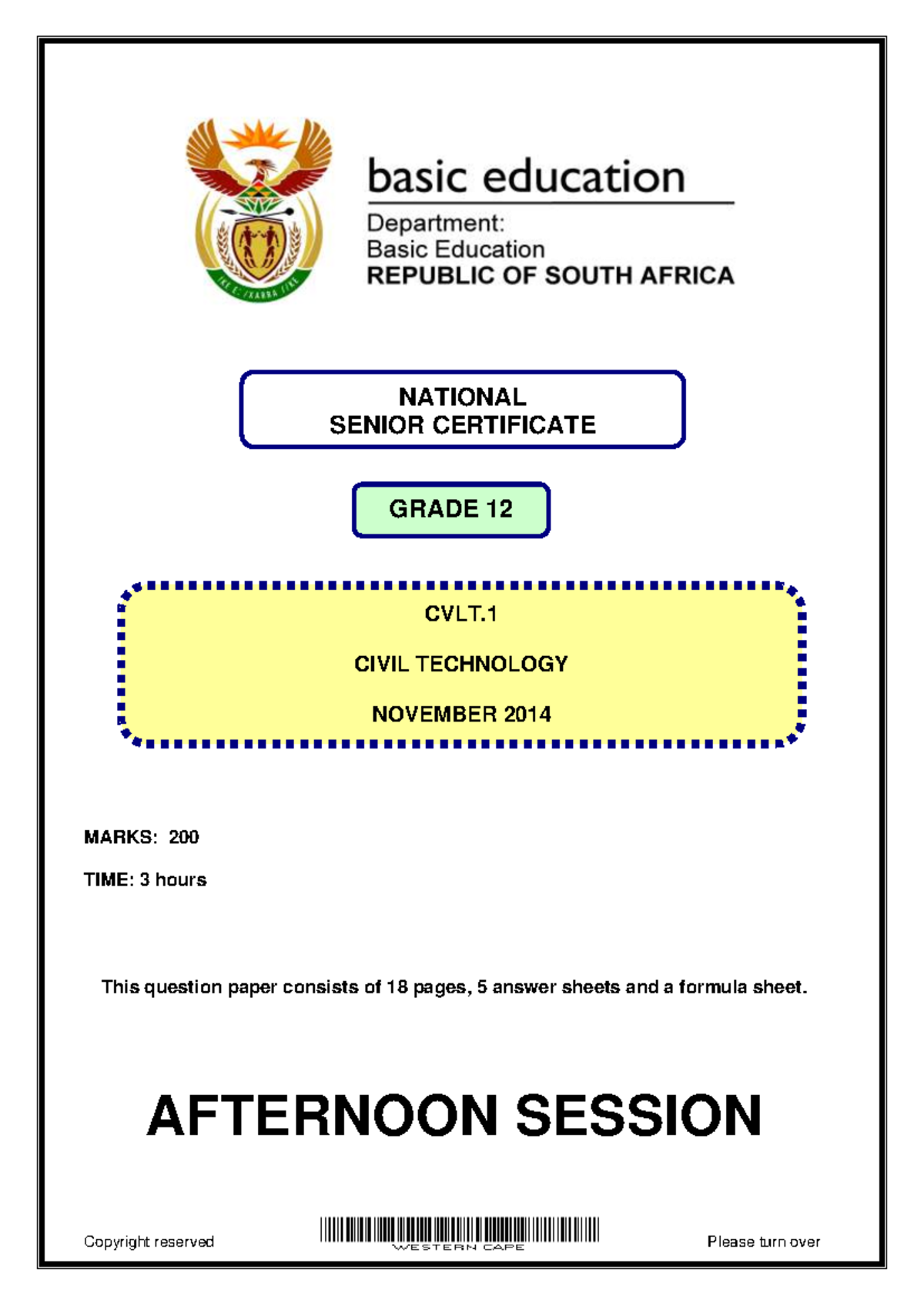 Civil Technology GRADE 12 NSC November 2014 Exam Paper - Studocu