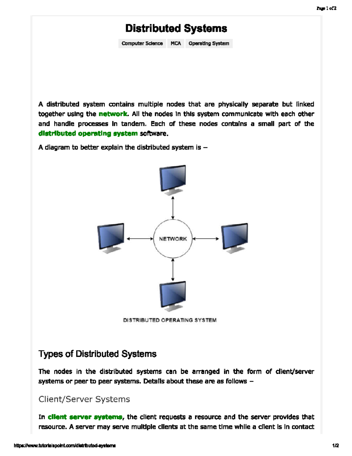 Distributed Systems Overview - MCA Computer Science - Studocu