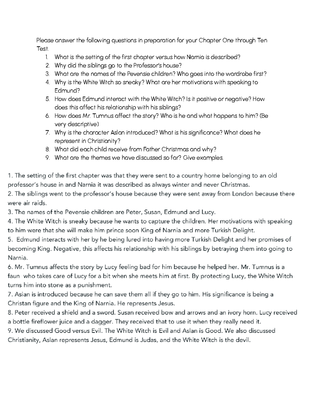 Chapter 1-10 Test Prep Questions for TLTWATW - Studocu