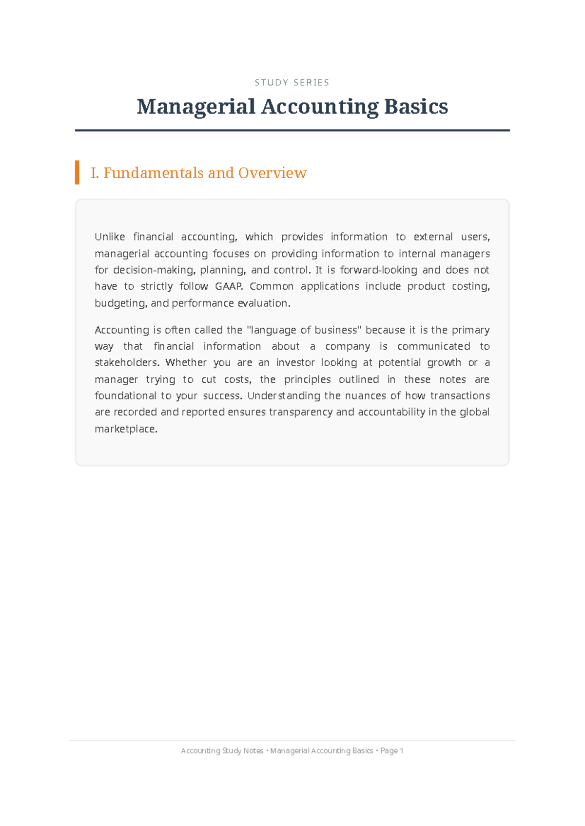 Managerial Accounting Basics I: Key Concepts & Applications - Studocu